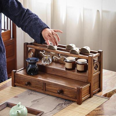 泰吉利柚木茶杯架实木茶具茶壶紫砂壶收纳层架中式博古架小架置物