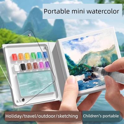 便携式迷你水彩涂料户外素描便携式水彩盒绘画成套成套儿童的假期