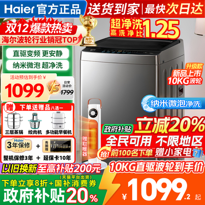 海尔洗衣机全自动家用波轮10公斤