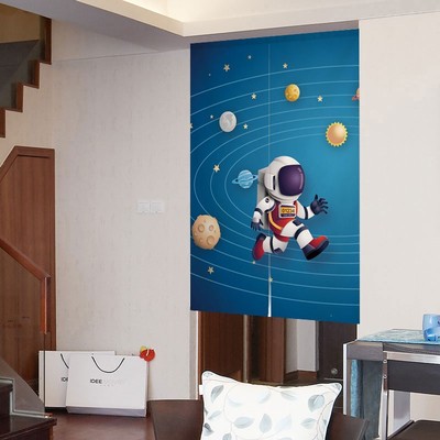 卡通航天门帘家用儿童卧室隔断帘卫生间挡风布帘免打孔安装小帘子