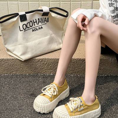 前言范2025春季新款厚底帆布鞋女百搭小众黄色运动休闲鞋潮