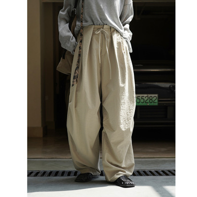 2025年早秋新品美式休闲设计感抽褶廓形休闲裤宽松垂感长裤女