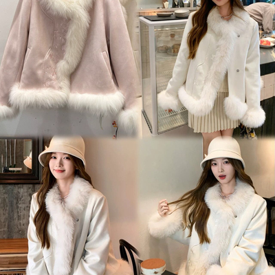 C奢华真狐狸毛拼接刺绣新中式国风千金名媛保暖羽绒服外套