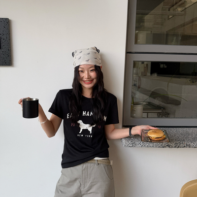 BEFORE SUNSET 日落/周末-26年春款休闲百搭小狗印花短袖T恤