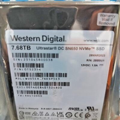 1PC Western Digital 0TS2374 7.68TB ULTRASTAR DC SN650 WUS5EA
