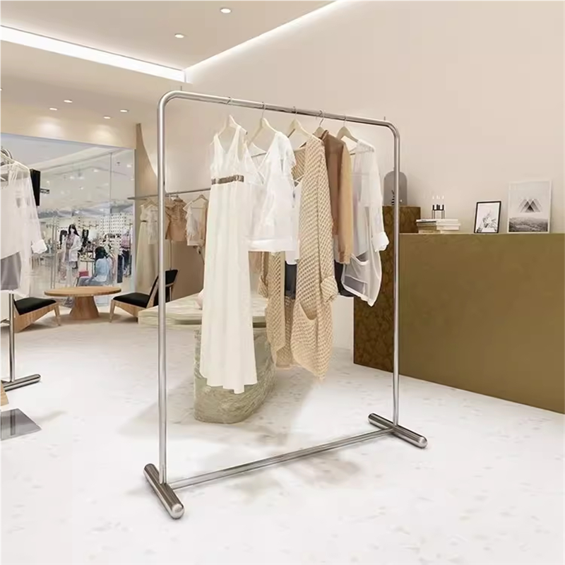 不锈钢服装店展示架落地式挂衣服架子简约银色展示挂衣架女装