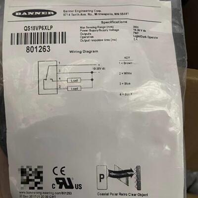 配件BANNER邦纳 型号QS18VP6XLP 订货号801263 现货 全新未议价