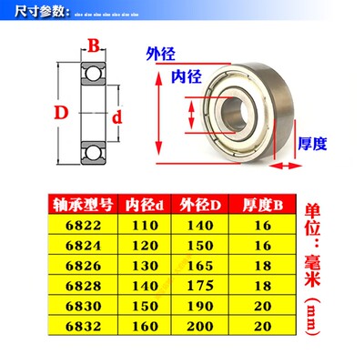 深沟球薄壁轴承6822 61822 6824 61824 6826 6828 6830 6832 2RS