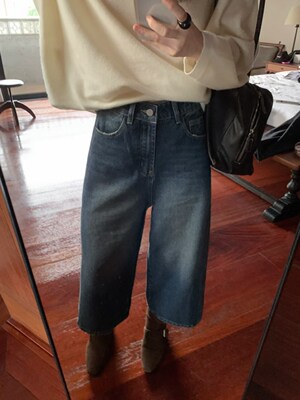 About moon~冬上新复古高腰显瘦百搭加绒九分牛仔裤