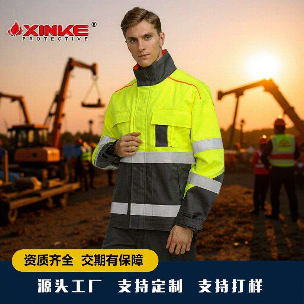 出口服欧美阻燃服防火夹克拼色荧光黄阻燃防火服加工定制