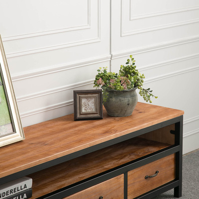 复古客厅抽屉式斗柜美式铁艺实木电视柜 工业风三抽长地柜子