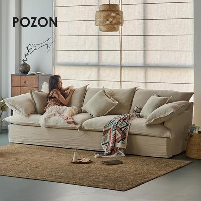 POZON朴琢/亚麻秋池沙发布艺直排可拆洗法式中古侘寂风民宿小户型