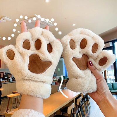 Lovely Plush Cat Claw Paw Gloves Plush Mittens Warm Soft Pl