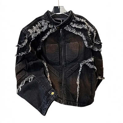 Shoulder Padded Embossed Men's Denim Jacket Fall Winter Vin