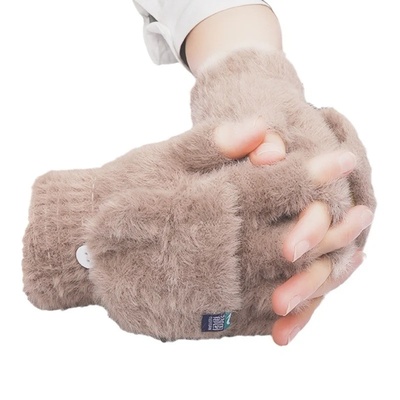 Plush Fingerless Gloves Female Winter Mitten Soft Warm Stud