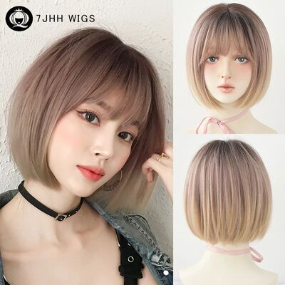 Pixie Cut Wigs Synthetic Short Straight Pink Brown Bob Wigs
