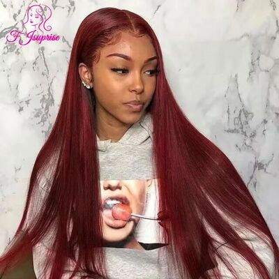 30 Inch 99j Burgundy HD 13x6 Bone Straight Lace Frontal Wigs