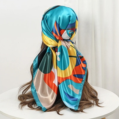 Silk Shawl Satin Square Scarf For Women Flower Neckerchief