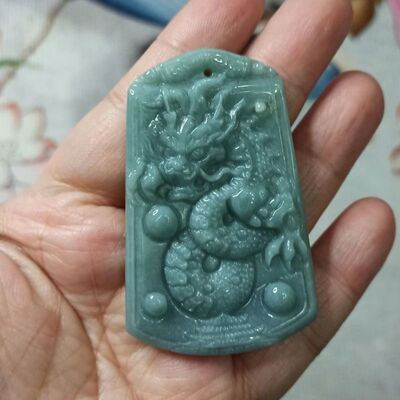 295天然翡翠吊坠危料蓝水龙牌卡60X38mm左右玉佩雕刻挂牌满48包邮
