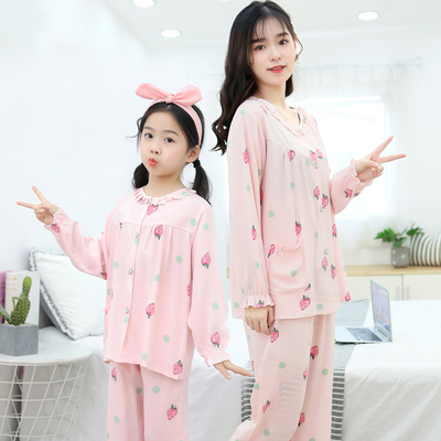 亲子睡衣一家公主装长袖母女中大童可爱淑女少女春夏季棉绸家居服