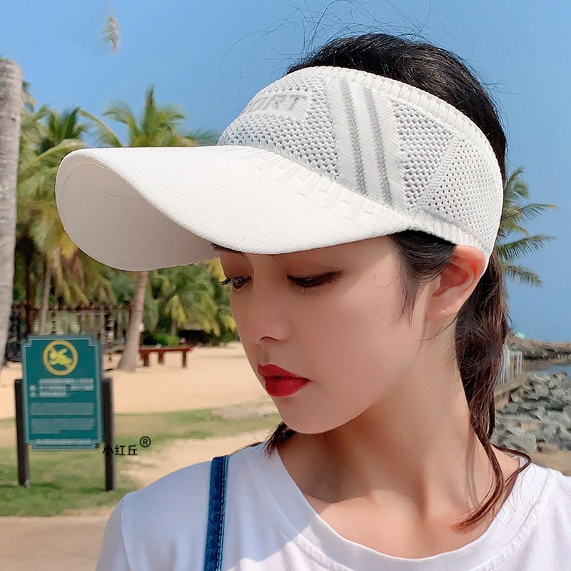 防晒空顶帽遮阳帽女户外运动健身跑步加长帽檐针织网球帽子太阳帽
