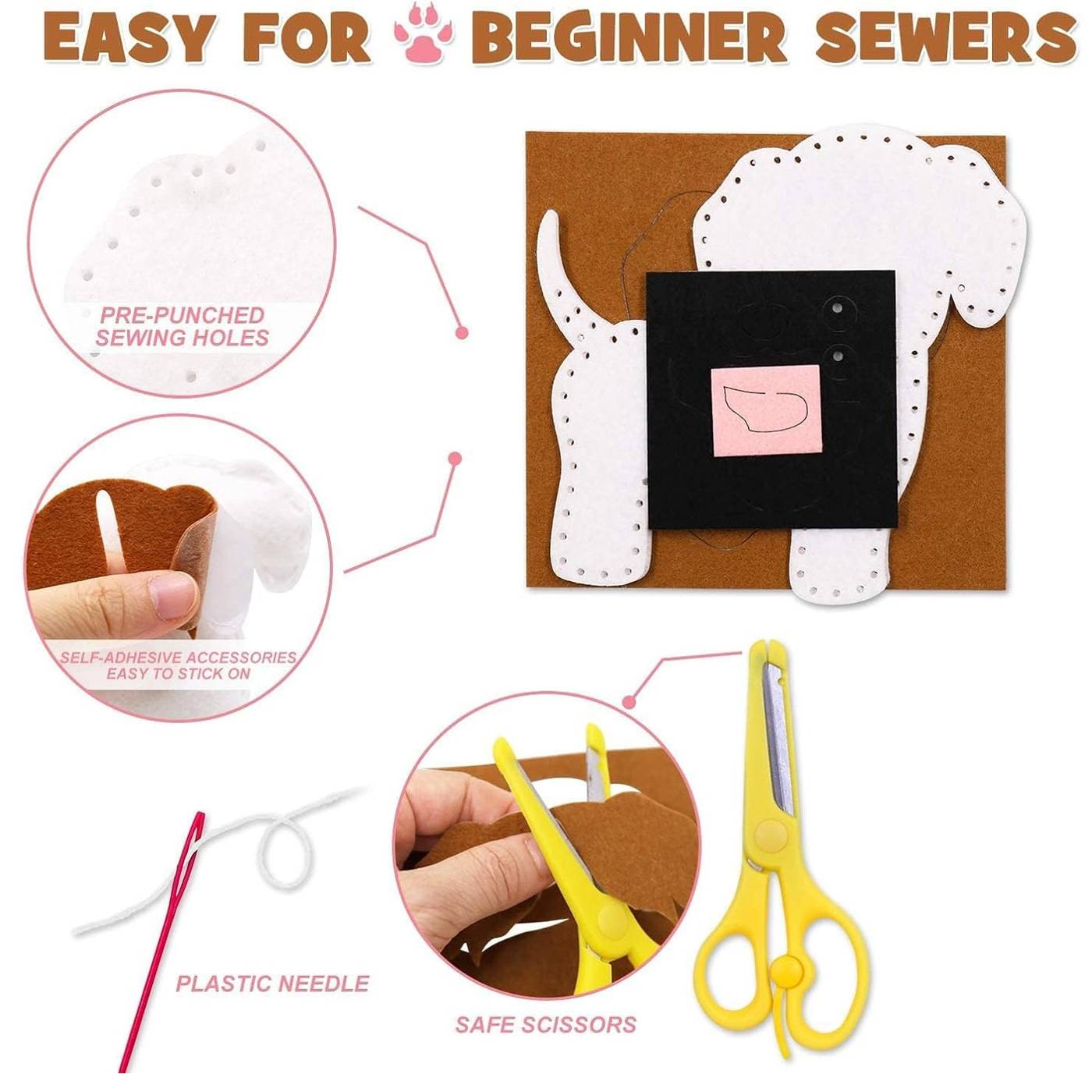 亚马逊跨境毛毡缝纫动物早教材料包DIY手工儿童缝纫套装玩具