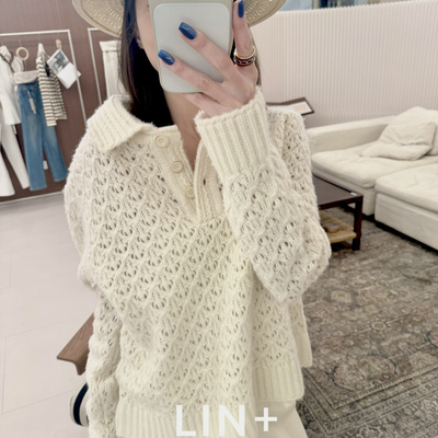LIN+  -翻领日系复古极简百搭保暖毛衣（含100羊毛）DH775