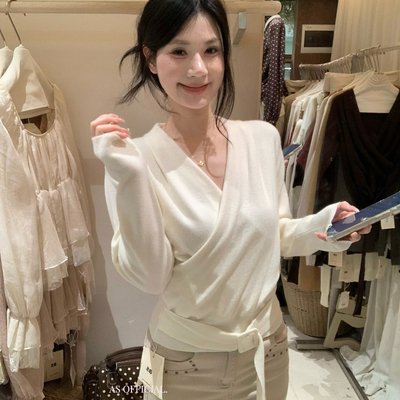 AS OFFICIAL-p主推衣品上升一个度·设计感交叉V领系带针织衫1691
