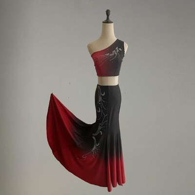 傣族舞蹈服装女黑色民族演出服A包臀花腰鱼尾裙练习裙艺考傣族服