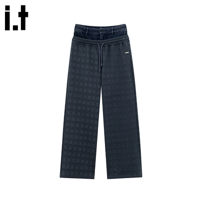 i.t GROUNDZERO2025秋冬情侣款纯棉运动深灰色宽松直筒卫裤长裤子