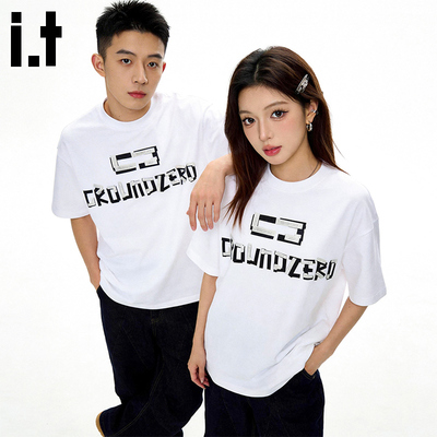 i.tGROUNDZERO2026新春季情侣款纯棉字母大码短袖T恤男女同款