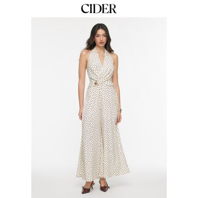 CIDER挂脖波点褶皱金属饰阔腿连体裤115152554