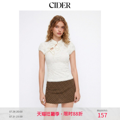 CIDER2026春季新品蕾丝碎花翻领蝴蝶结短袖短款上衣115238767
