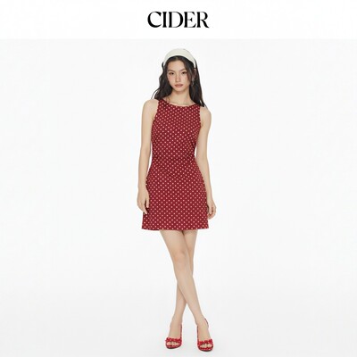 CIDER船领波点褶皱迷你连衣裙