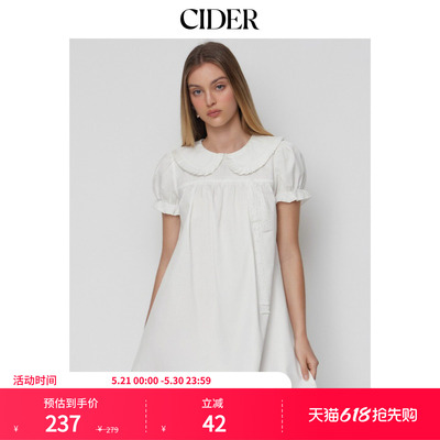 CIDER毕业季穿搭｜彼得潘翻领泡泡袖蕾丝边迷你连衣裙115340345