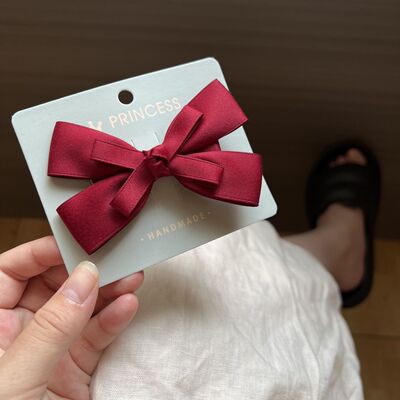 韩式简约百搭酒红色少女蝴蝶结发夹刘海侧bian边夹马尾夹发饰