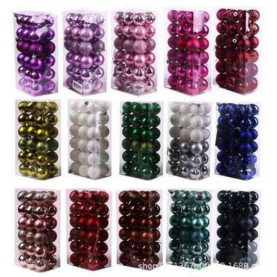 亚马逊4cm36pcs塑料电镀球珠光哑光亮光异形圣诞球套装圣诞树装饰