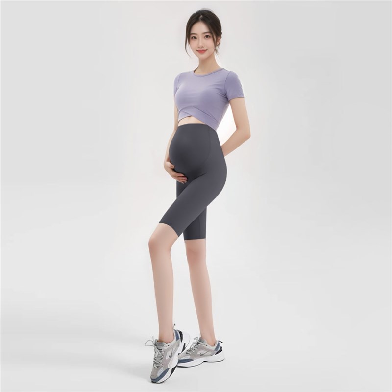 2025夏季新款薄款孕妇瑜伽服套装五分裤健身运R动短裤带胸垫产后