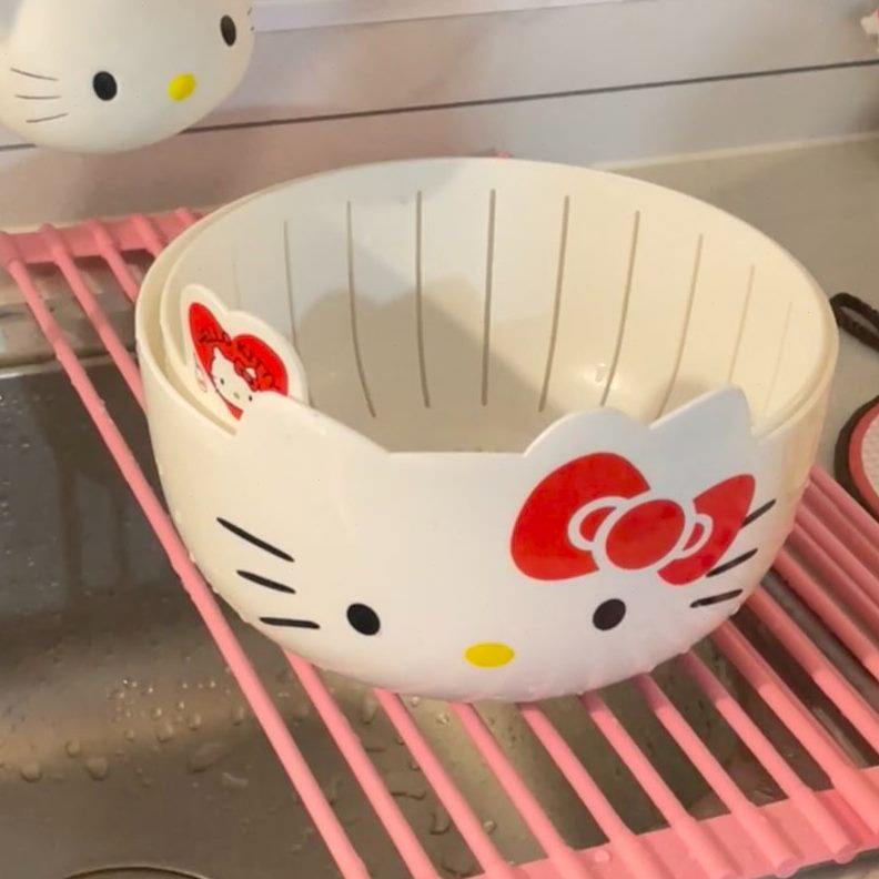甄选Hellokitty厨房双层沥水篮子多功能圆形洗菜盆水果漏水筛家用