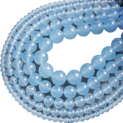 天然冰种海蓝宝玉髓散珠子圆珠diy串珠手链材料手工编织饰品配件