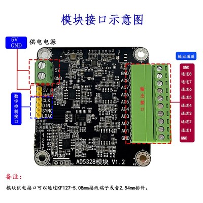 AD5328模块八通道12位数模转换器多通道DAC模块可调10V电压输出
