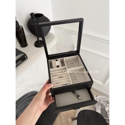 ZaraHome新款黑色实木制首饰盒复古网红盒子珠宝盒戒指盒耳环项链
