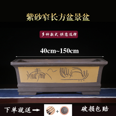 紫砂花盆特大号长条型阳台庭院新款深长方型盆景盆窄马槽大号花盆