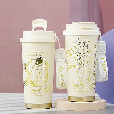 三丽鸥加黎双饮咖啡保温杯520mL女吸管水杯小学生上学专用
