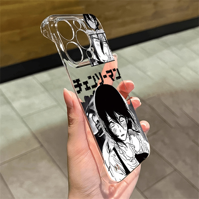 iPhone14硬OPPOFINDX9动漫无边框12适用苹果16plus超薄17透明13带支架15ProMax手机壳潮酷电锯人红米K80Ultra