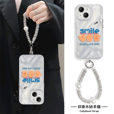 可爱卡通小狗iPhone16手机壳带挂绳15Ultra羽纱K80Pro苹果14Plus适用RENO13硬12ProMax高级感Y300I真我NEO7女
