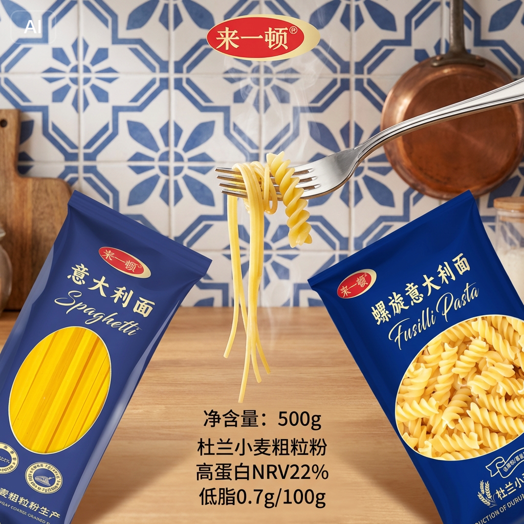 来一顿意大利面杜兰小麦儿童番茄黑椒肉酱螺旋意面低脂低钠直意粉