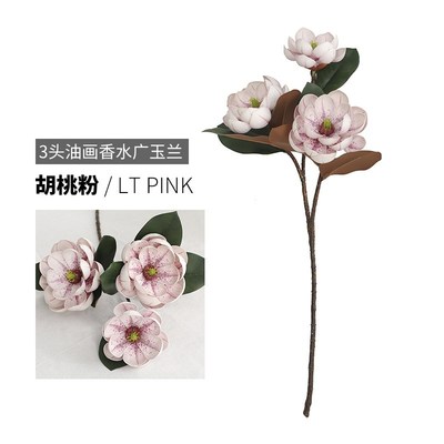 现代新中式家居玄关客厅摆放 仿真花3头油画广玉花硅胶棉假花花艺
