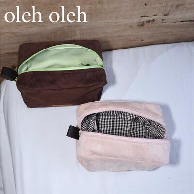 oleholeh新款麂皮撞色手拿大容量化妆包可携式旅行护肤洗漱收纳包