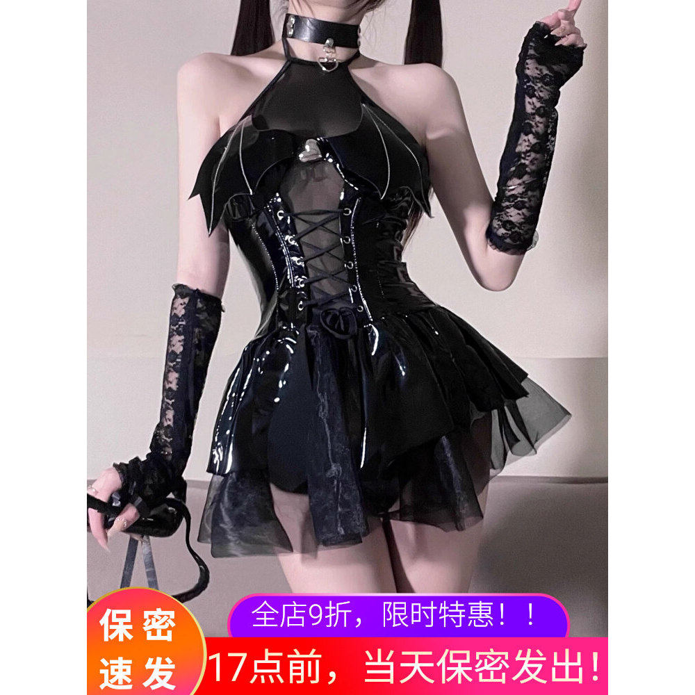 小恶魔cos情趣制服套装qqny纯欲性感情调诱惑内衣衣服漆皮连体衣